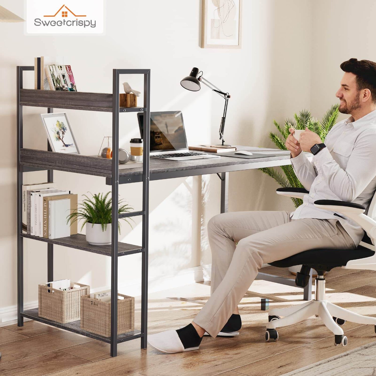 Wood Office Desk with Storage Removable Middle Shelf for Dorm, Student